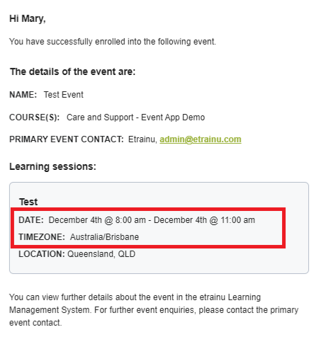 Event Dates and Times Display – etrainu