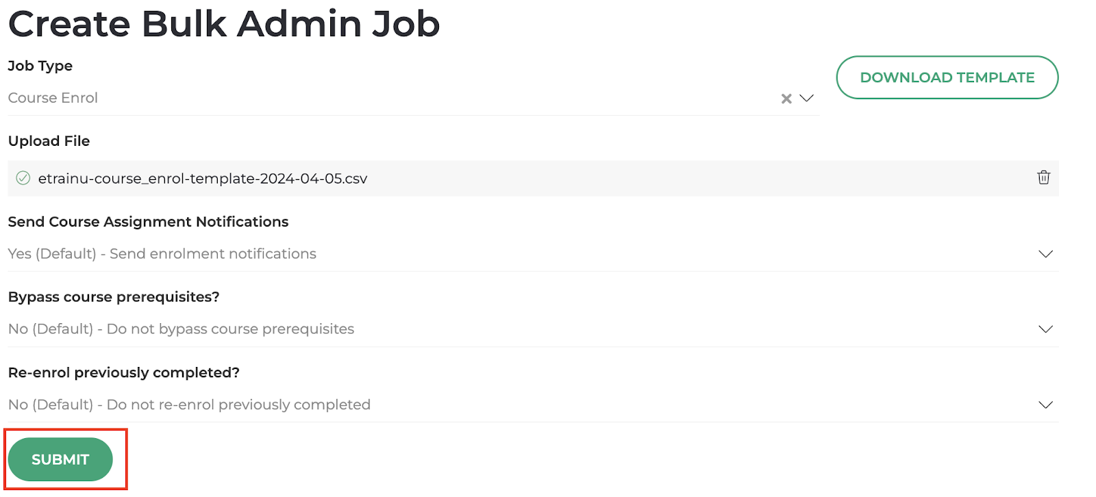 Bulk Admin Job - Course Enrol – etrainu